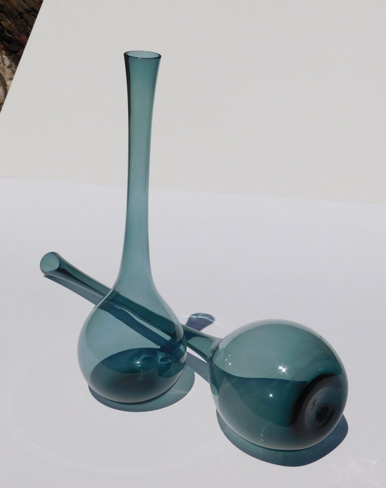 Arthur Percy Pair of Art Glass Vases for Gullaskruf, Sweden, Smoky Blue ...