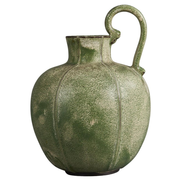 Arthur Percy, Vase en faïence vernissée verte, Gefle, Suède, années ...