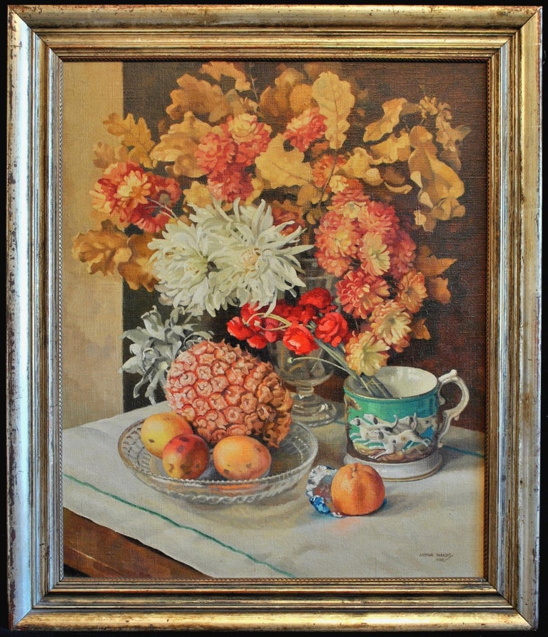 Arthur Sleight - Still Life - Flowers, Pineapple, Fruit and Hound Mug ...