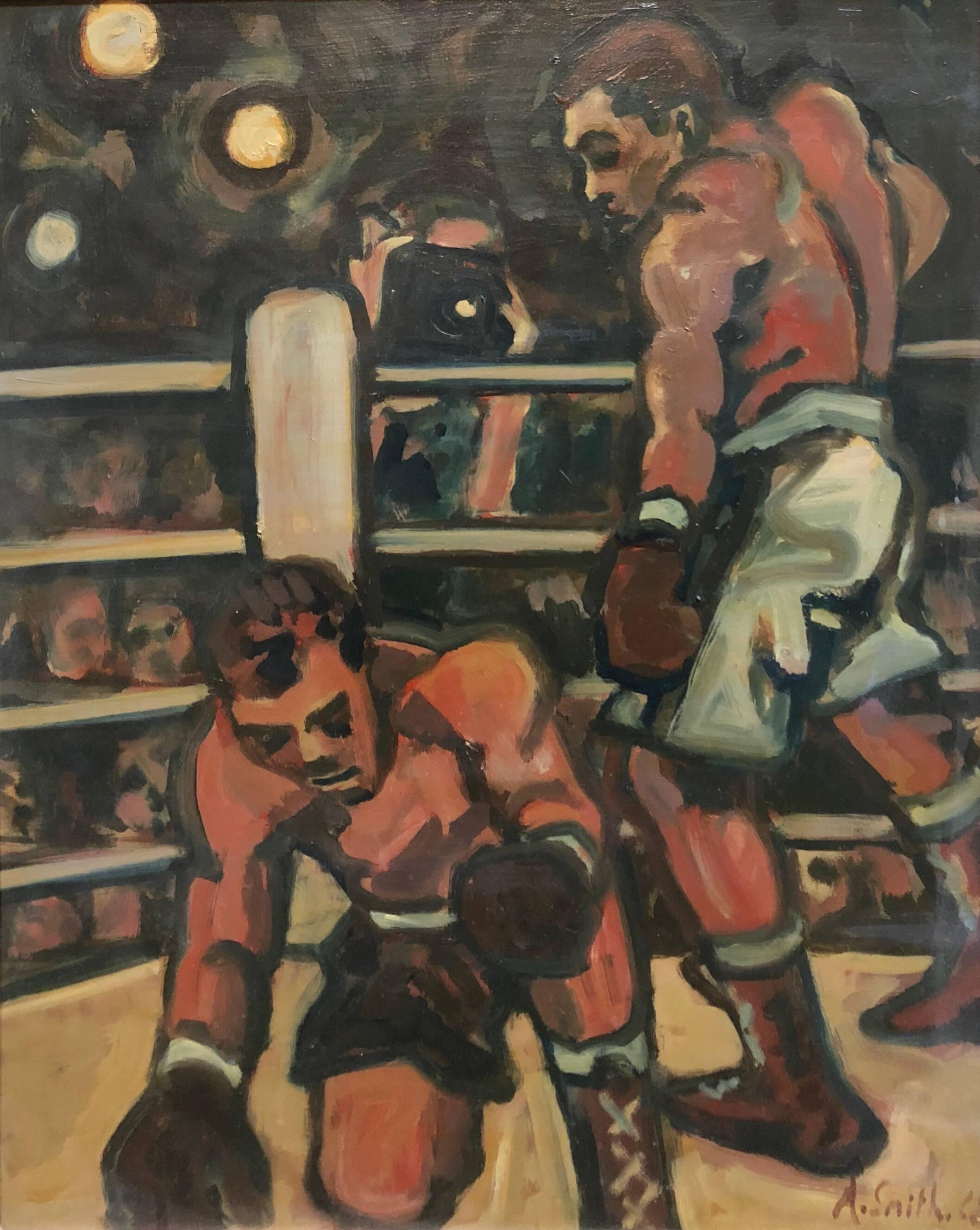 Arthur Smith - Boxing Sporting Painting 'Down for the Count' WPA artist ...
