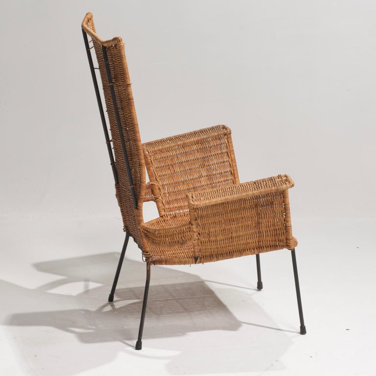 Arthur Umanoff Armchair in Wrought Iron and Rattan For Sale at 1stDibs