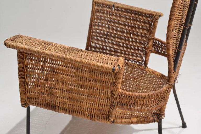 Arthur Umanoff Armchair in Wrought Iron and Rattan For Sale at 1stDibs