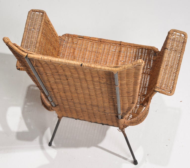 Arthur Umanoff Armchair in Wrought Iron and Rattan For Sale at 1stDibs
