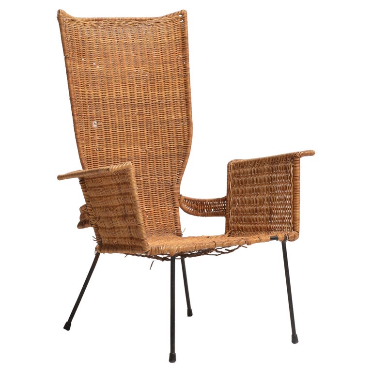 Arthur Umanoff Armchair in Wrought Iron and Rattan For Sale at 1stDibs
