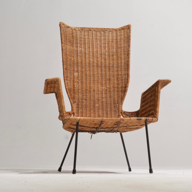 Arthur Umanoff Armchair in Wrought Iron and Rattan For Sale at 1stDibs