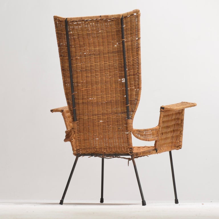 Arthur Umanoff Armchair in Wrought Iron and Rattan For Sale at 1stDibs