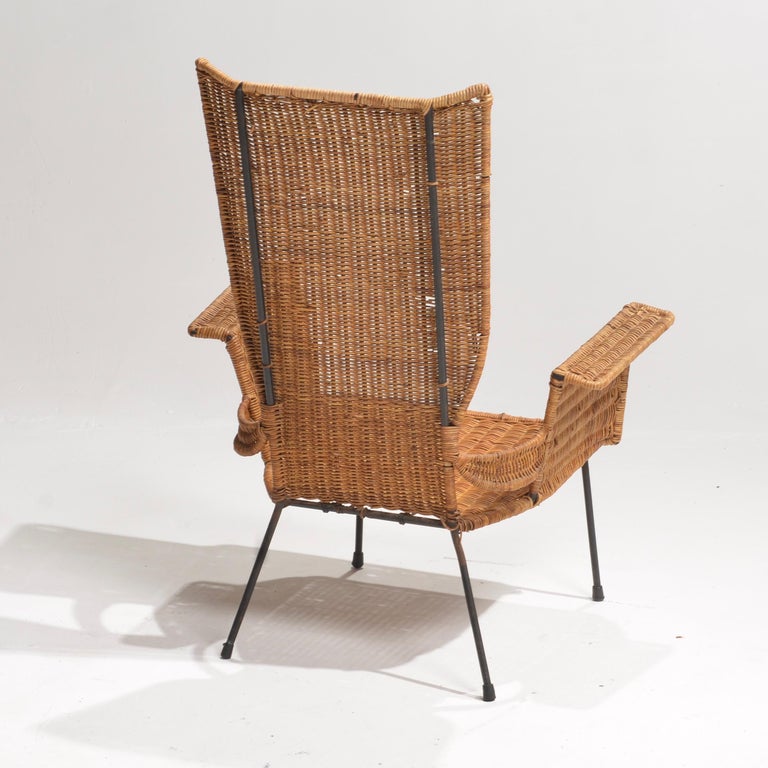 Arthur Umanoff Armchair in Wrought Iron and Rattan For Sale at 1stDibs