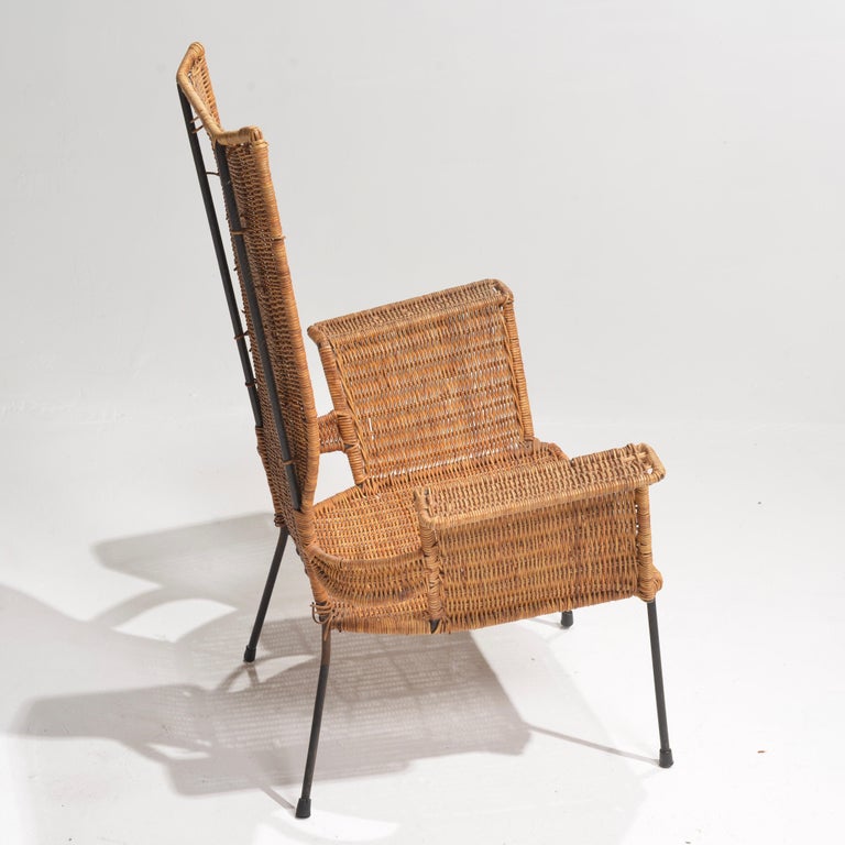 Arthur Umanoff Armchair in Wrought Iron and Rattan For Sale at 1stDibs