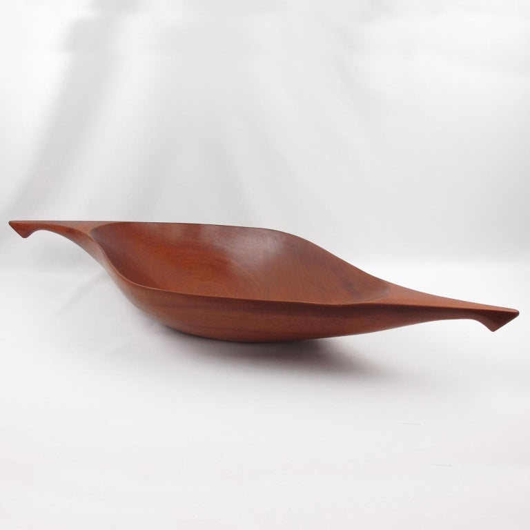 Arthur Umanoff Carved Wood Taverneau Canoe Bowl Centerpiece For Sale at ...