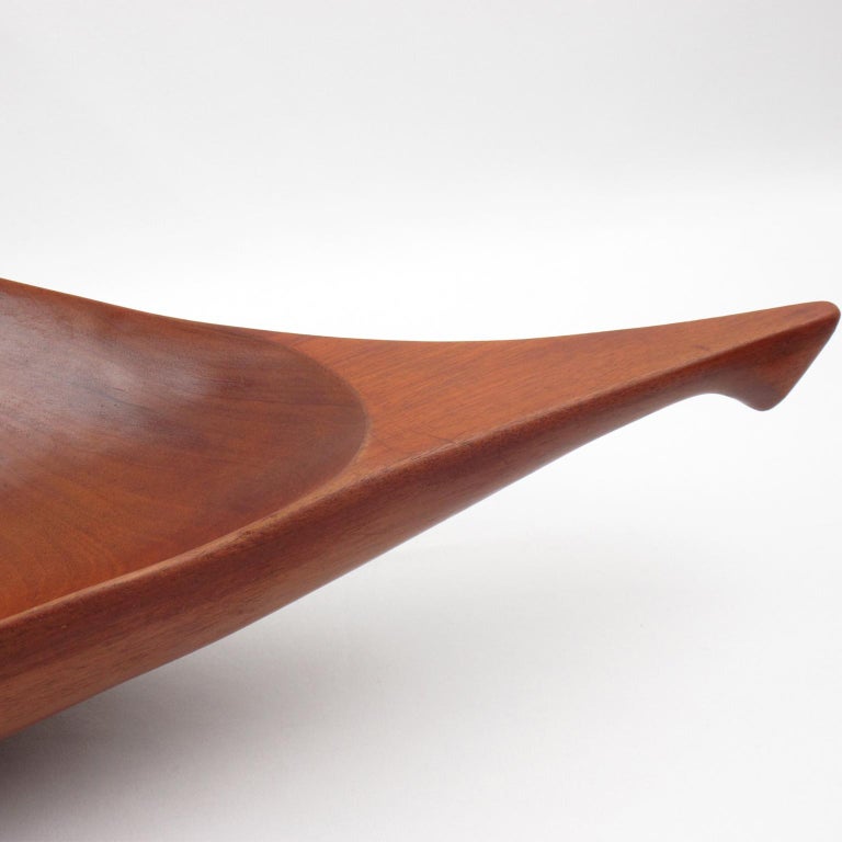 Arthur Umanoff Carved Wood Taverneau Canoe Bowl Centerpiece For Sale at ...