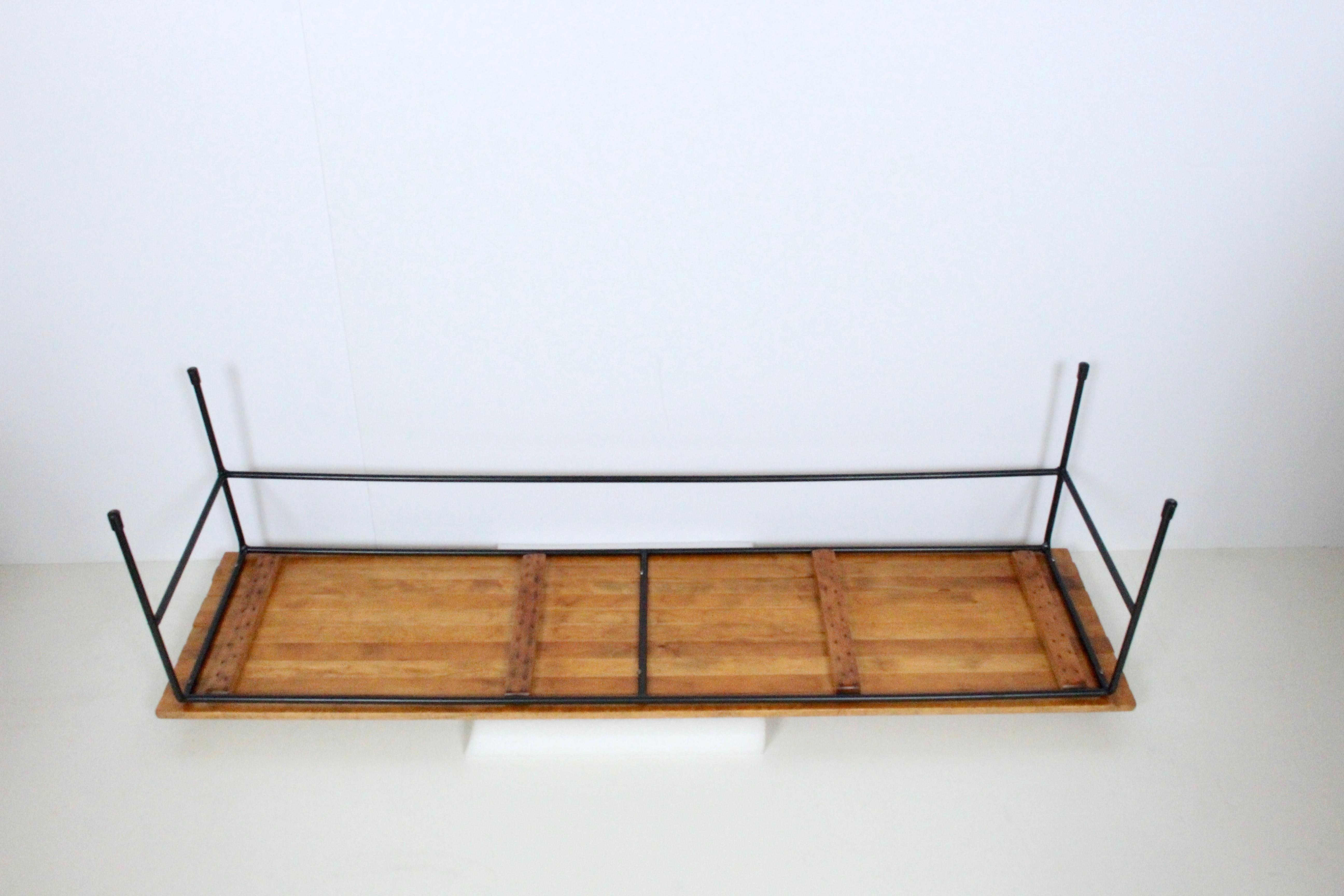 Arthur Umanoff Elm and Wrought Iron Slat Bench, 1950's at 1stDibs