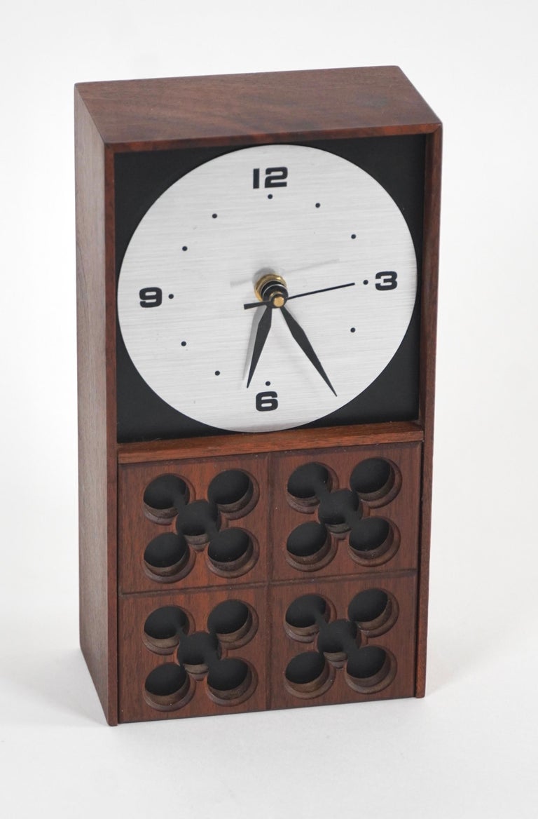Arthur Umanoff for Howard Miller Walnut Desk Clock For Sale at 1stDibs