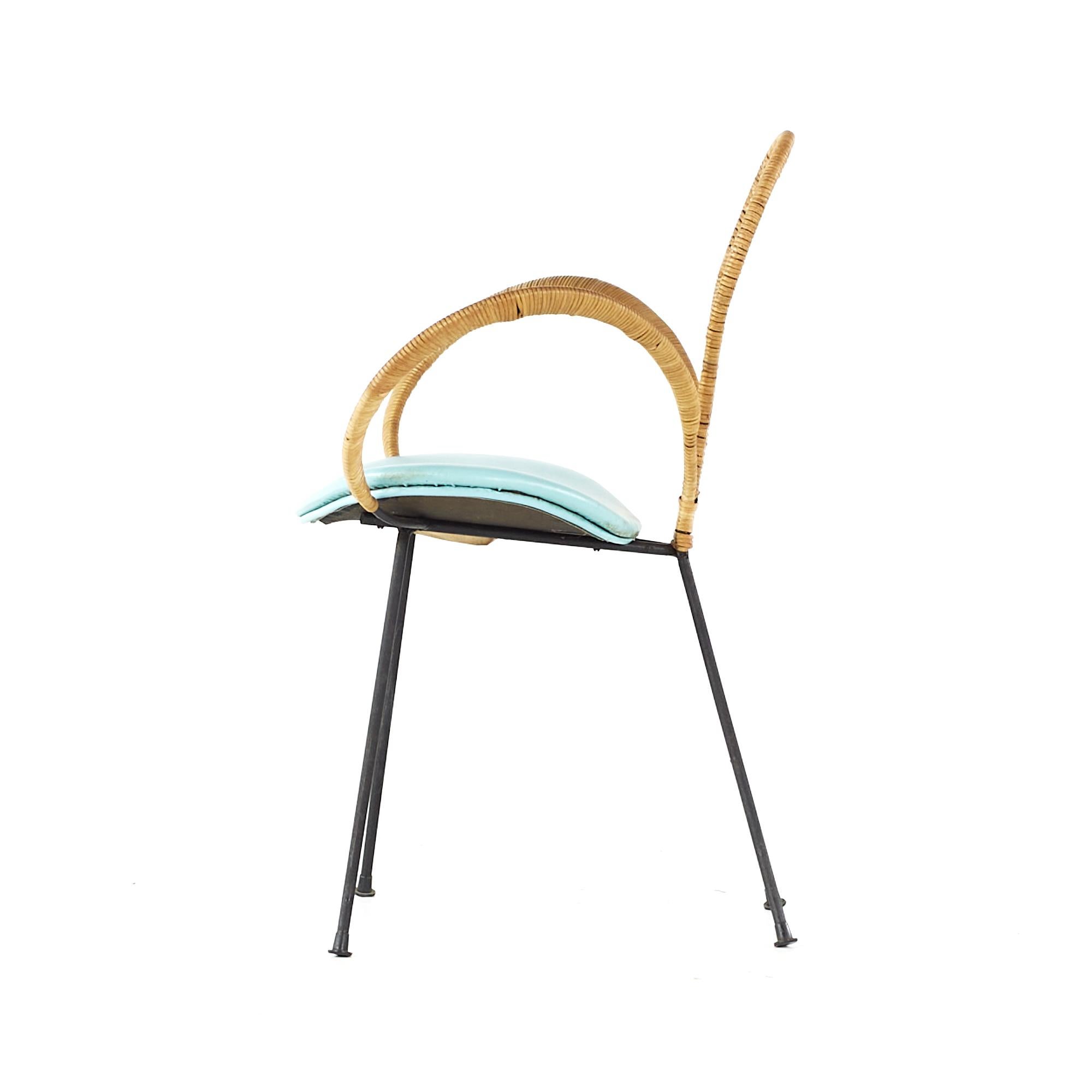 Arthur Umanoff for Shaver Howard MCM Rattan and Iron Dining Chairs, Set ...