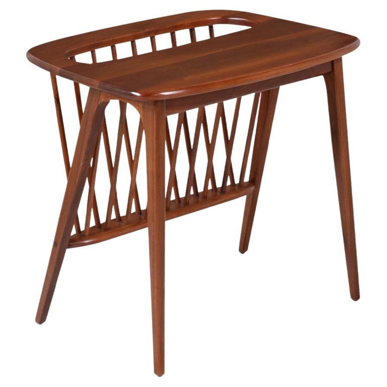 Arthur Umanoff Walnut Spindle Side Table with Magazine Rack at 1stDibs