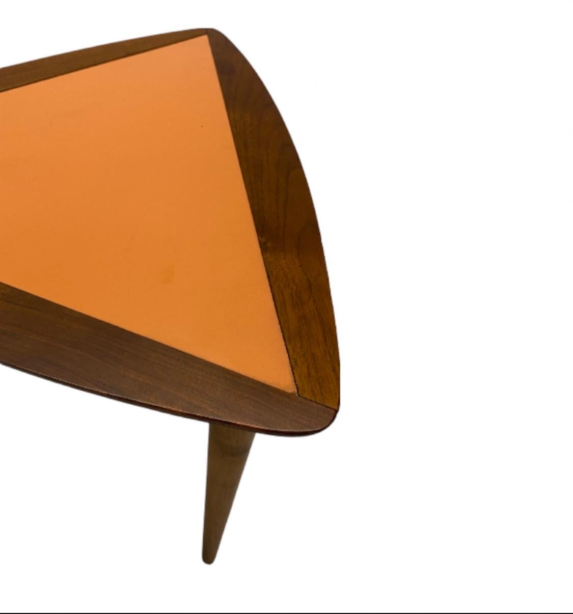 Arthur Umanoff Walnut Triangular Side Table For Sale at 1stDibs