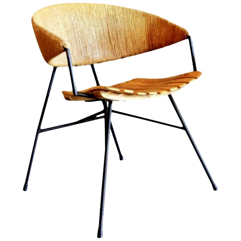 Arthur Umanoff Wood and Rush Captain's Chair at 1stDibs
