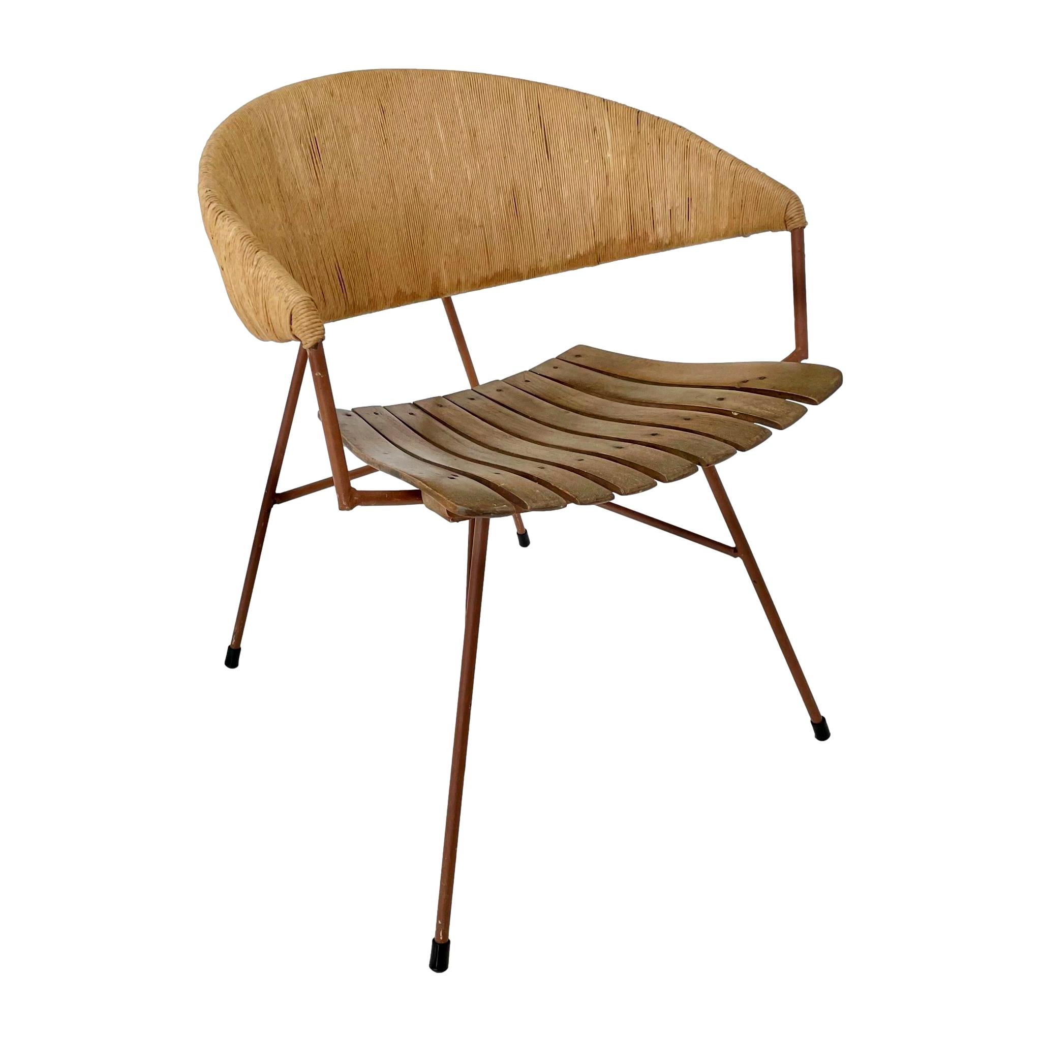 Arthur Umanoff Wood and Rush Captain's Chair at 1stDibs