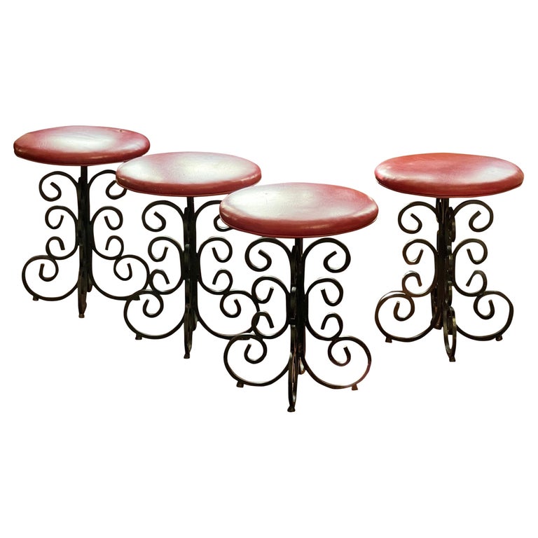 Arthur Umanoff Wrought Iron Stools, Set of 4 For Sale at 1stDibs