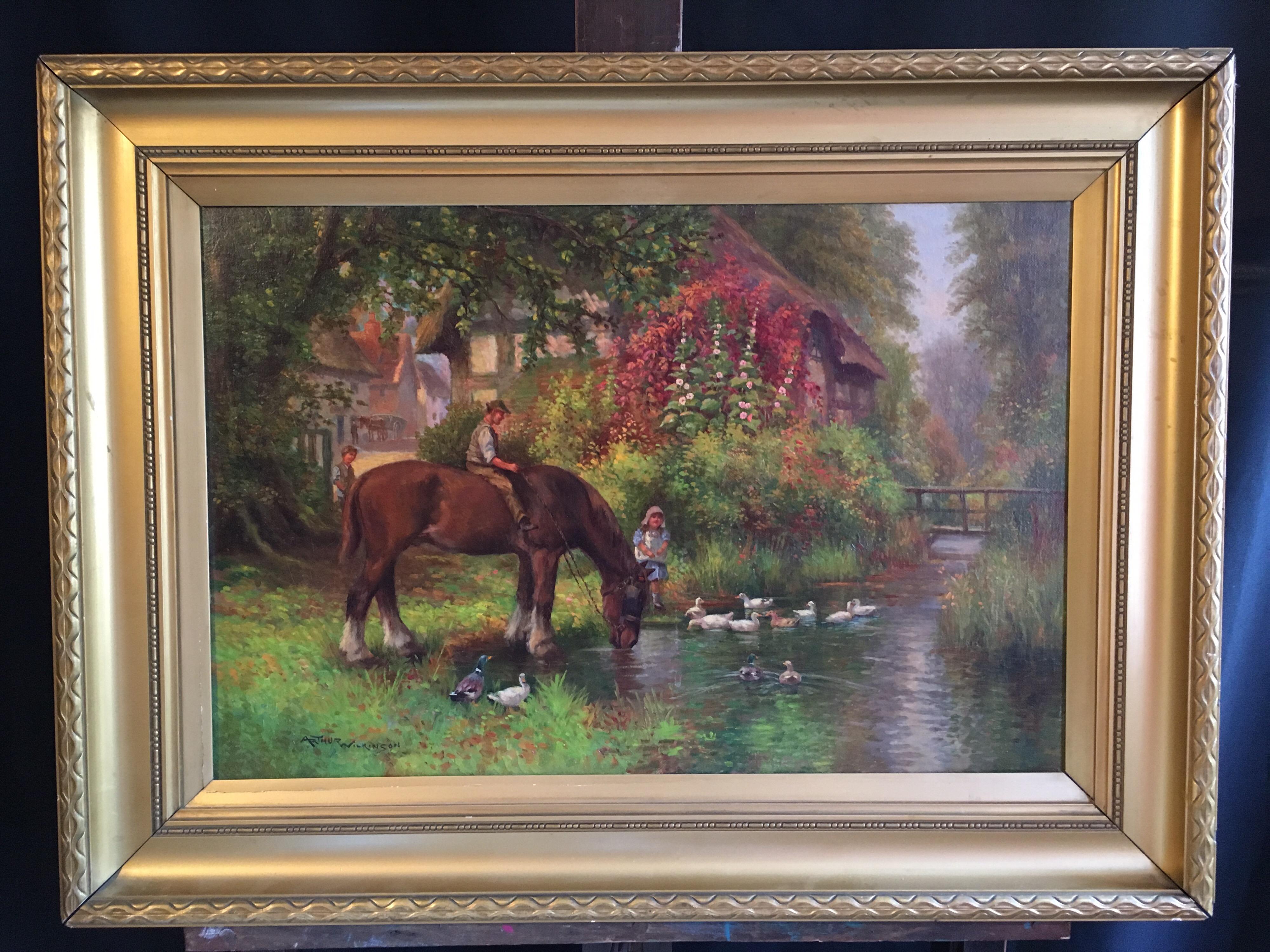 Arthur Wilkinson - The Village Stream, Impressionist Edwardian Oil ...