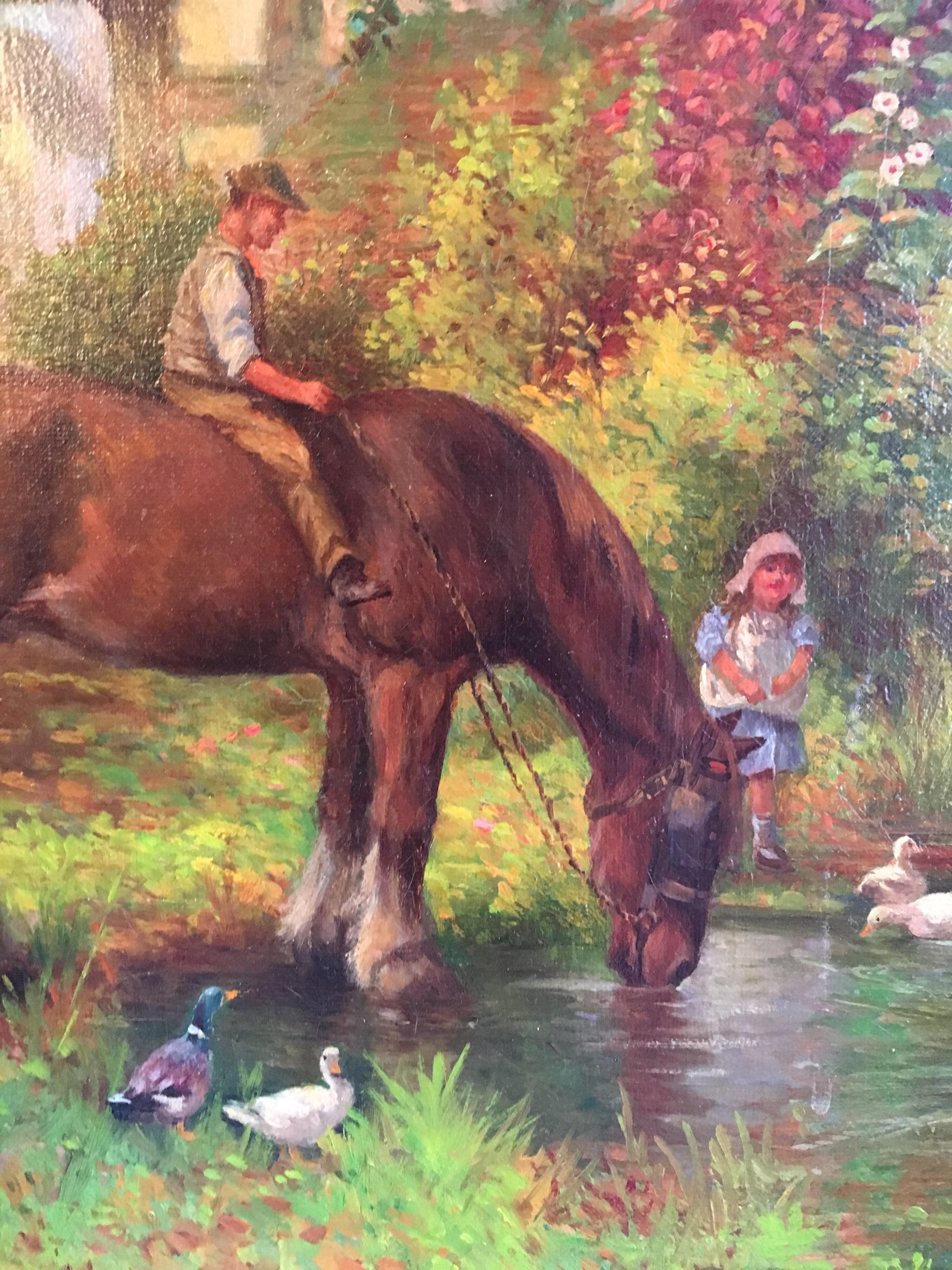 Arthur Wilkinson - The Village Stream, Impressionist Edwardian Oil ...