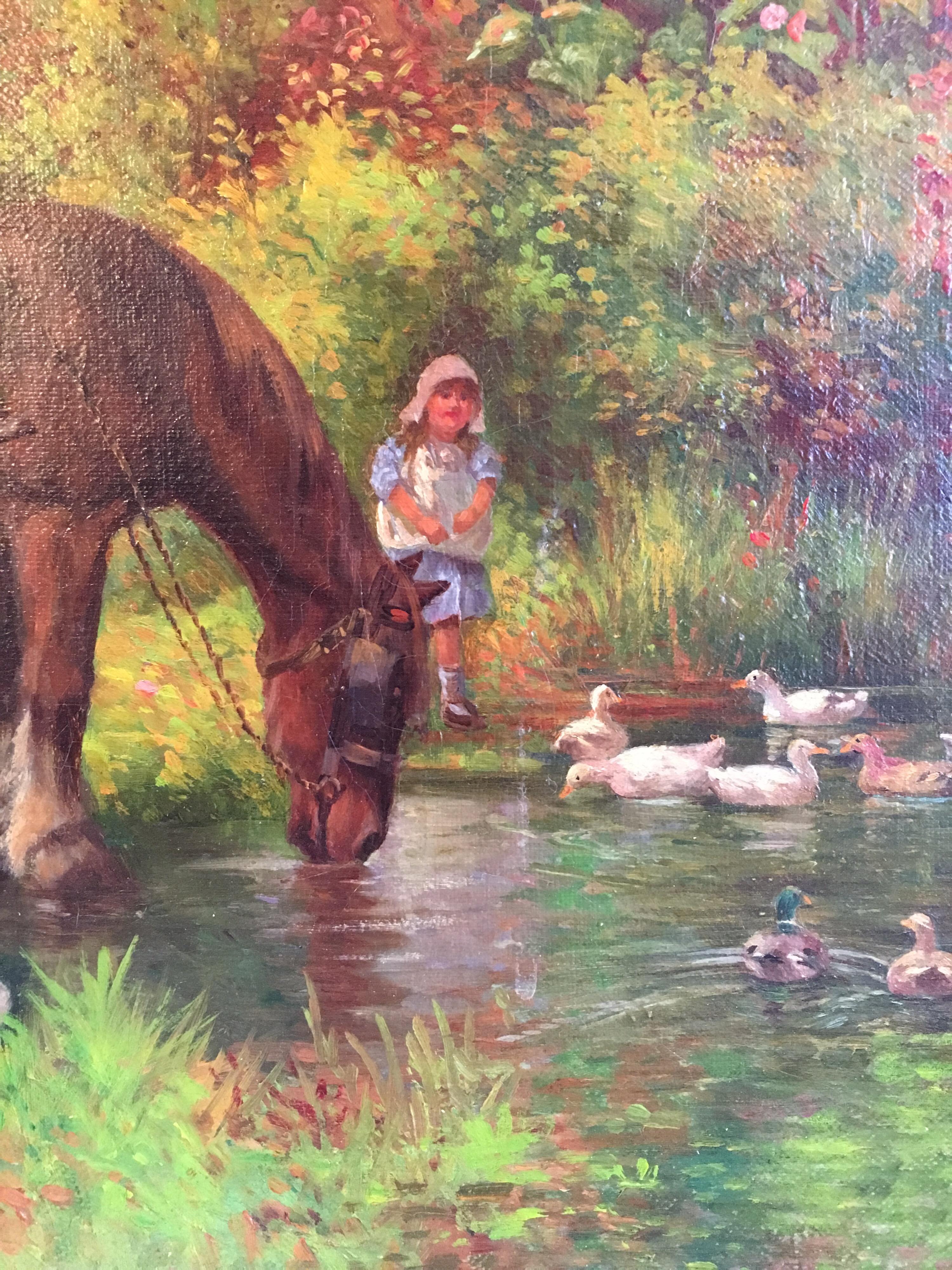 Arthur Wilkinson - The Village Stream, Impressionist Edwardian Oil ...