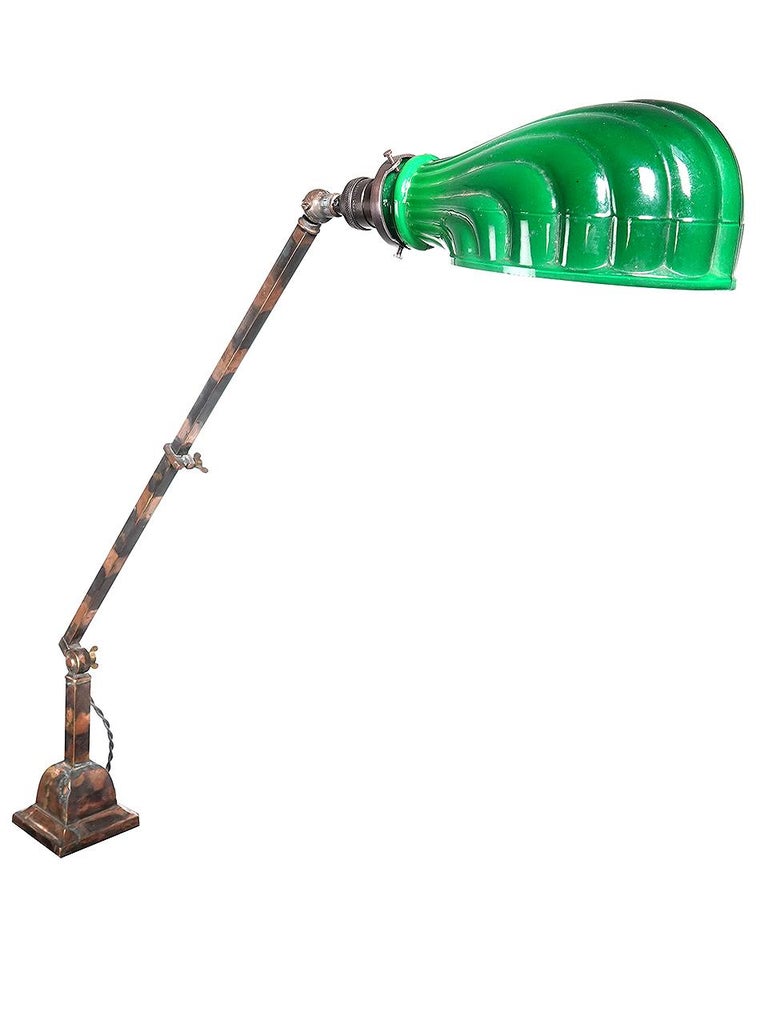 Articulated Green Glass Square Tube Desk Lamp For Sale at 1stDibs