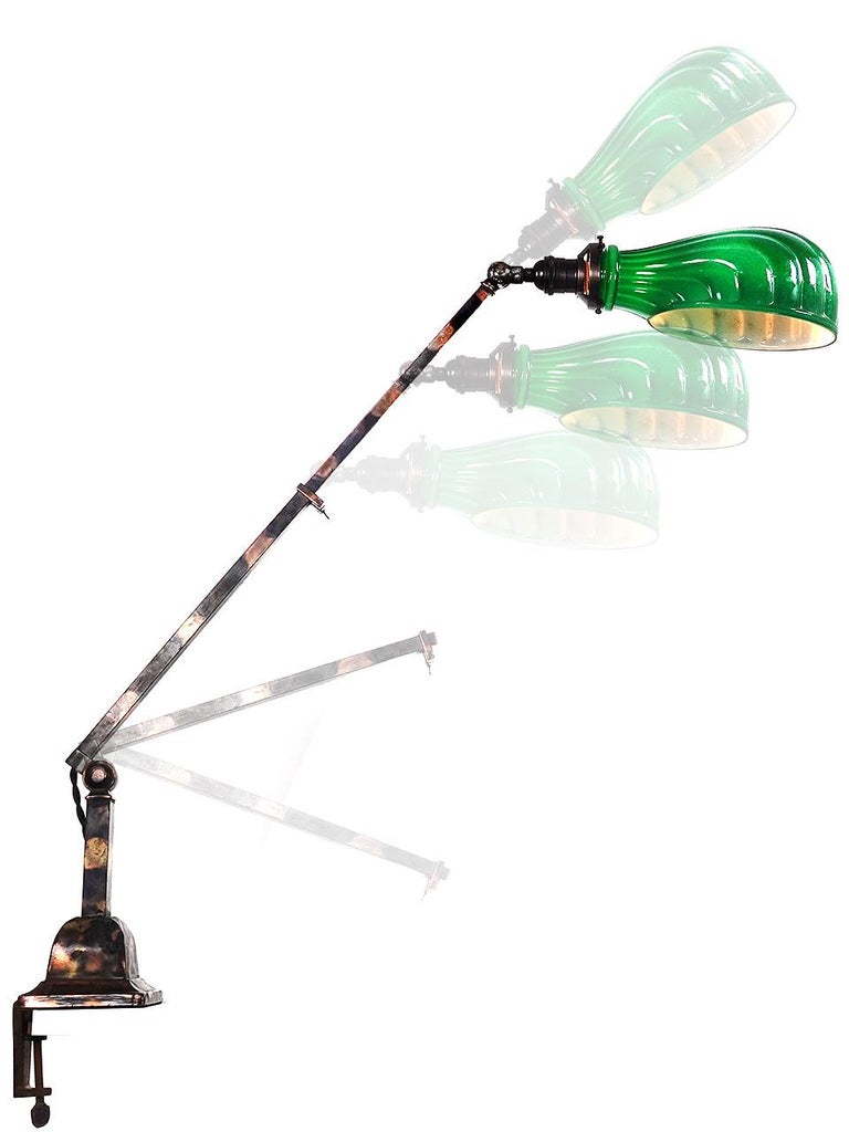 Articulated Green Glass Square Tube Desk Lamp For Sale at 1stDibs