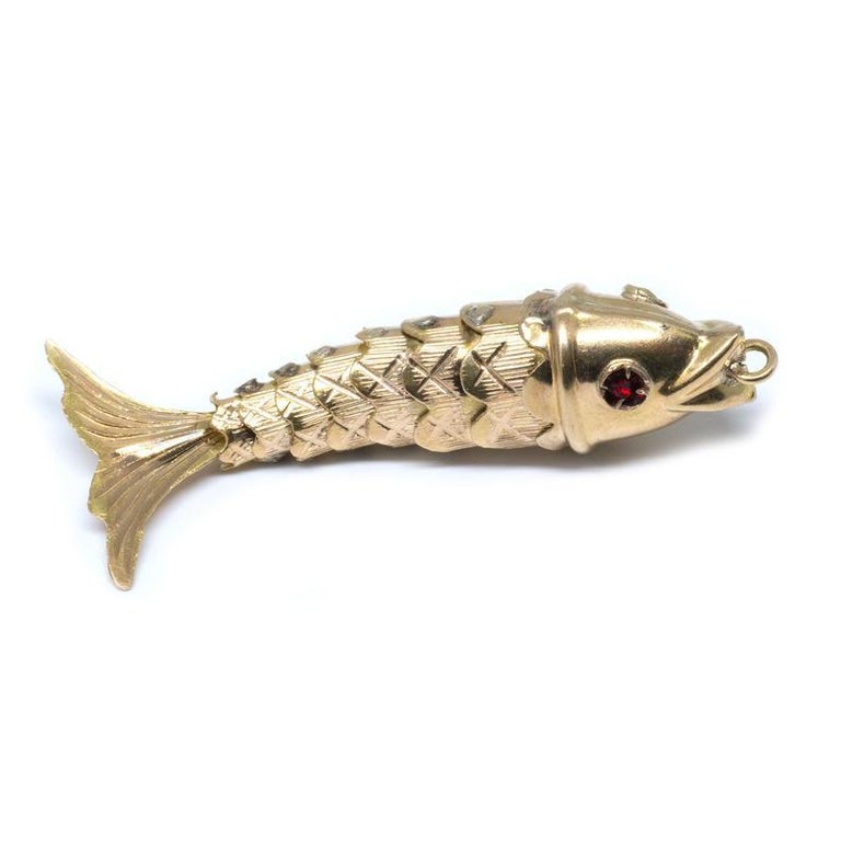 Articulated Moving Jointed Fish 18 Karat Gold Vintage Charm at 1stDibs