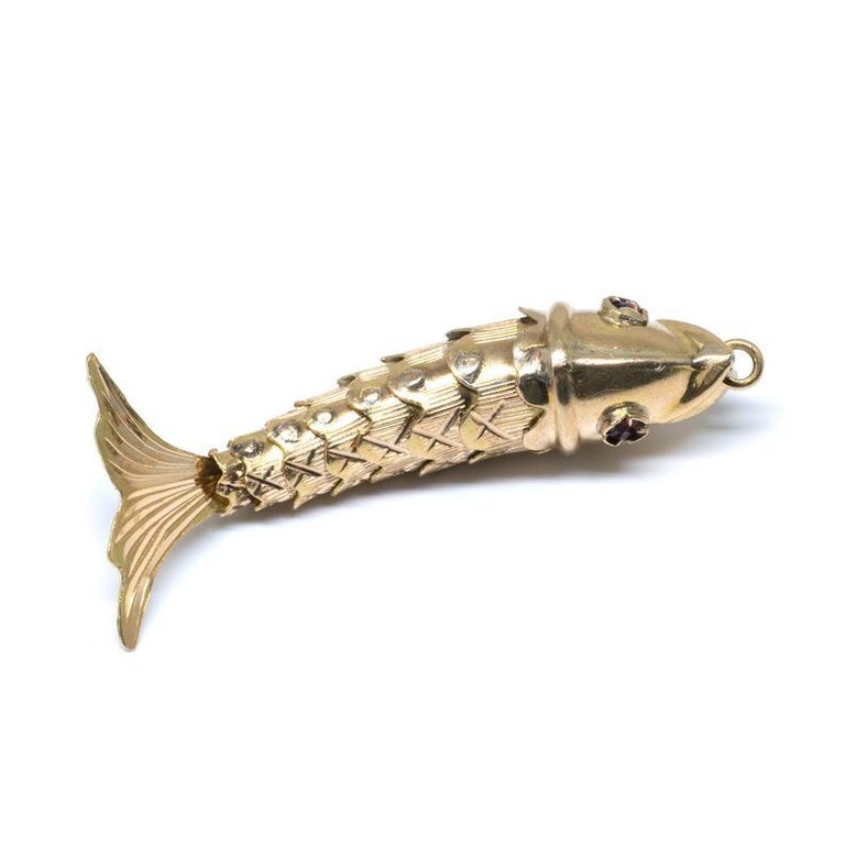 Articulated Moving Jointed Fish 18 Karat Gold Vintage Charm at 1stDibs