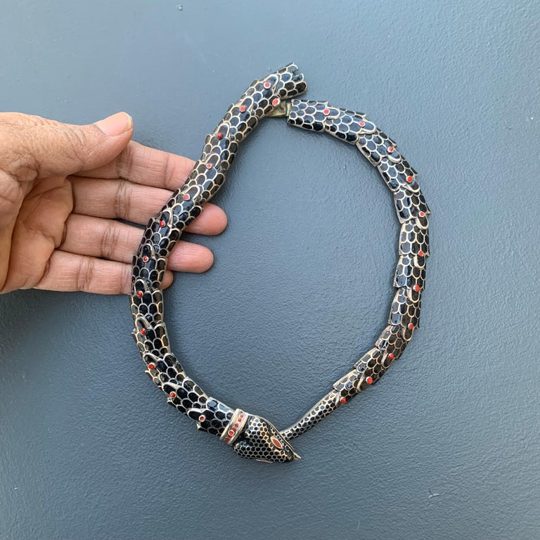 Articulated Sterling silver enamel Mexican Snake Necklace For Sale at ...