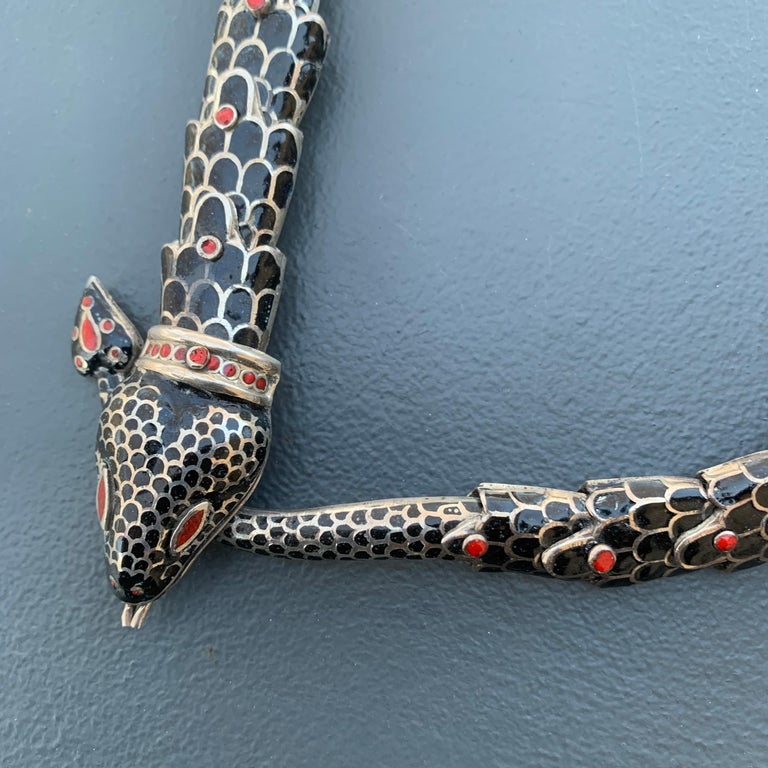 Articulated Sterling silver enamel Mexican Snake Necklace For Sale at ...