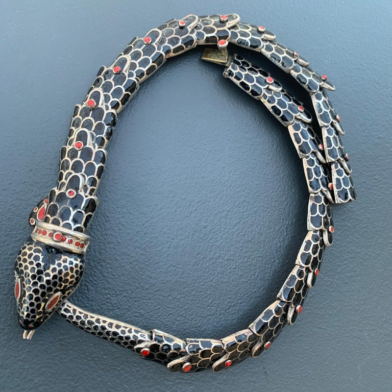 Articulated Sterling silver enamel Mexican Snake Necklace For Sale at ...