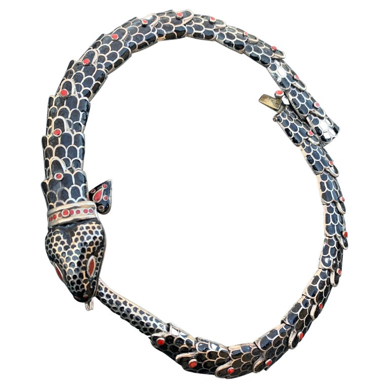 Articulated Sterling silver enamel Mexican Snake Necklace For Sale at ...