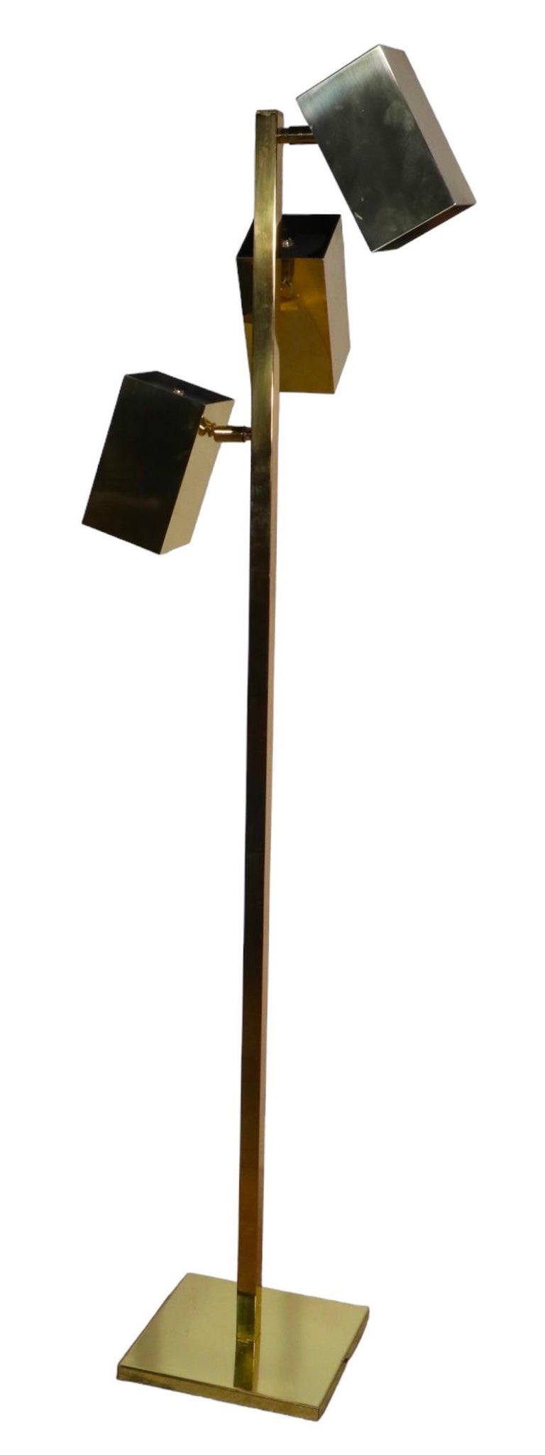 Articulating Brass Three Light Floor Lamp by Koch and Lowy Ca. 1970's ...