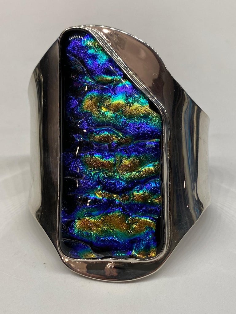 Artiginal Abstract Sterling Silver Cuff Bracelet with Art Glass at 1stDibs