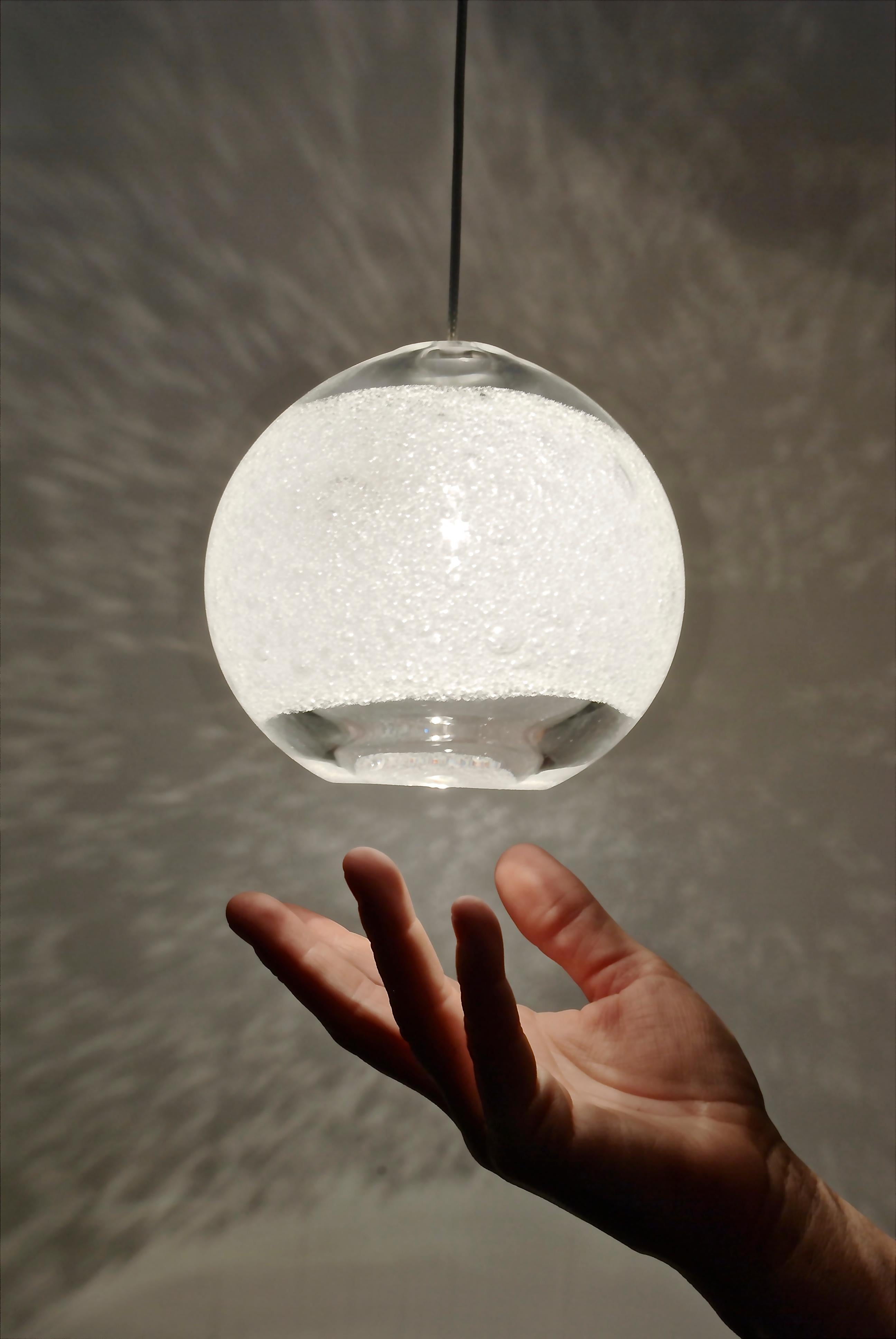 Small Square Pendant Light, Hand Blown Clear Glass with Bubbles - Made ...