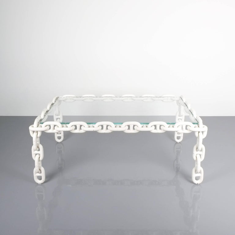 Artisan Chain Link Coffee Table Iron White Enameled Large, Belgium ...