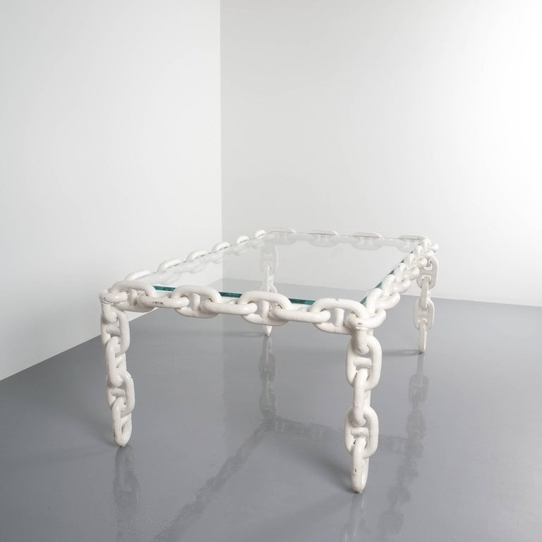 Artisan Chain Link Coffee Table Iron White Enameled Large, Belgium ...