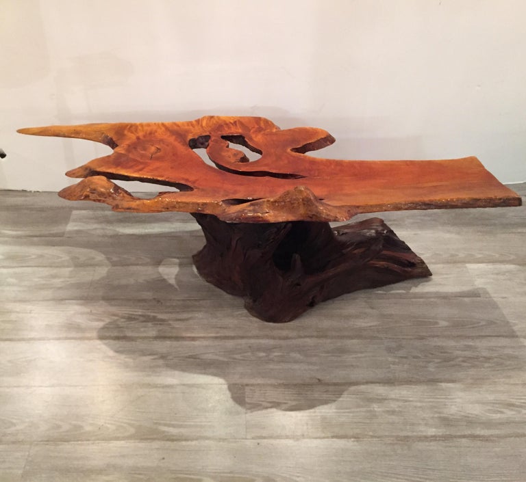 Artisan Cherry Live Edge Cocktail Table, 1960s For Sale at 1stDibs