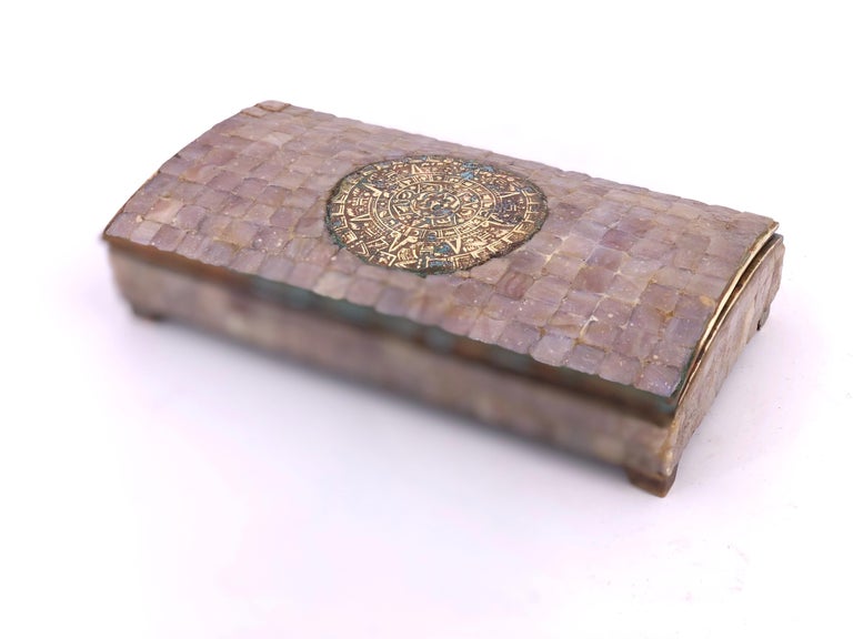 Artisan Crafted Mexican Mosaic Jewelry Box in Brass and Tiles with ...