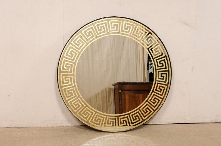 Artisan Created Round Églomisé Greek Key Mirror, 2 Available For Sale ...