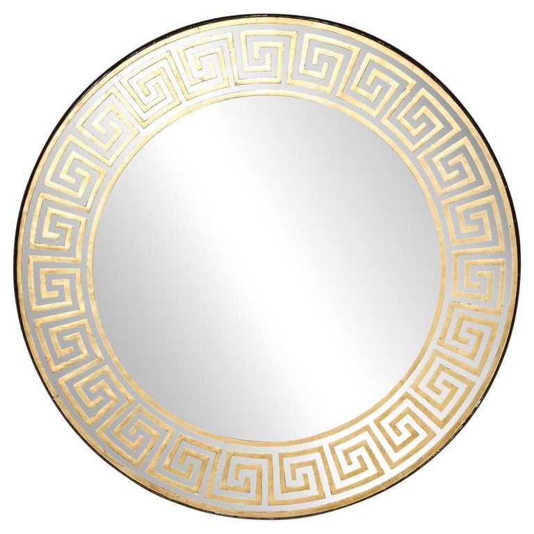 Artisan Created Round Églomisé Greek Key Mirror, 2 Available For Sale ...