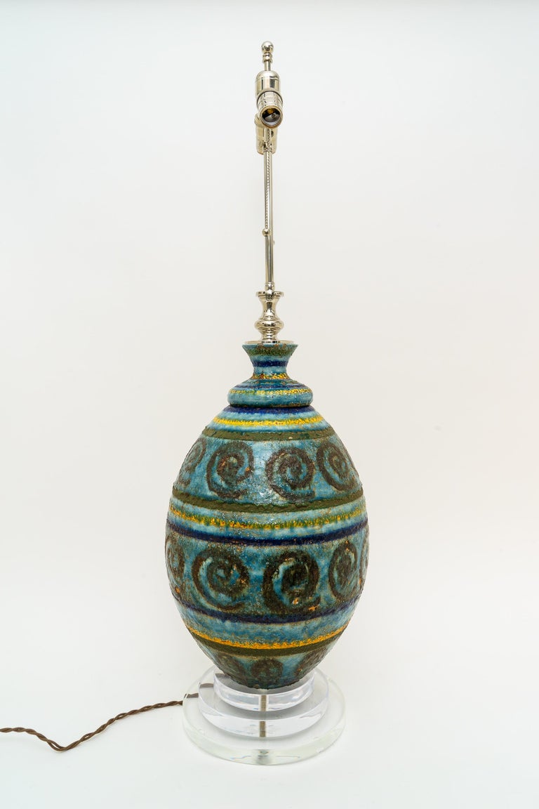 Artisan Glazed Midcentury Terracotta Table Lamp For Sale at 1stDibs