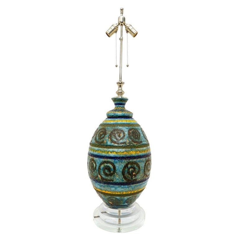 Artisan Glazed Midcentury Terracotta Table Lamp For Sale at 1stDibs