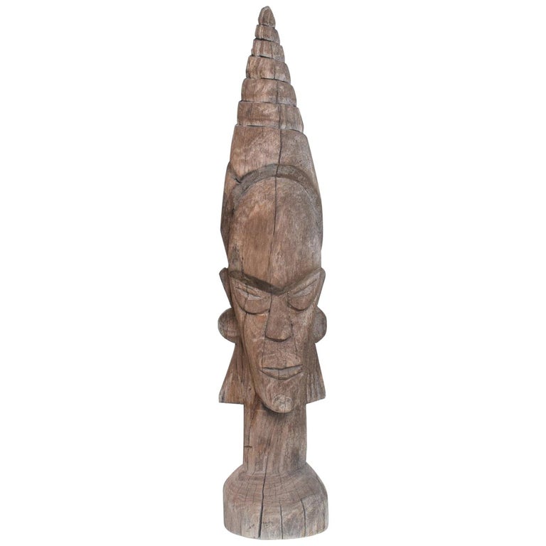 Artisan Hand Carved Wood TOTEM Sculpture Vintage Indigenous Primitive ...