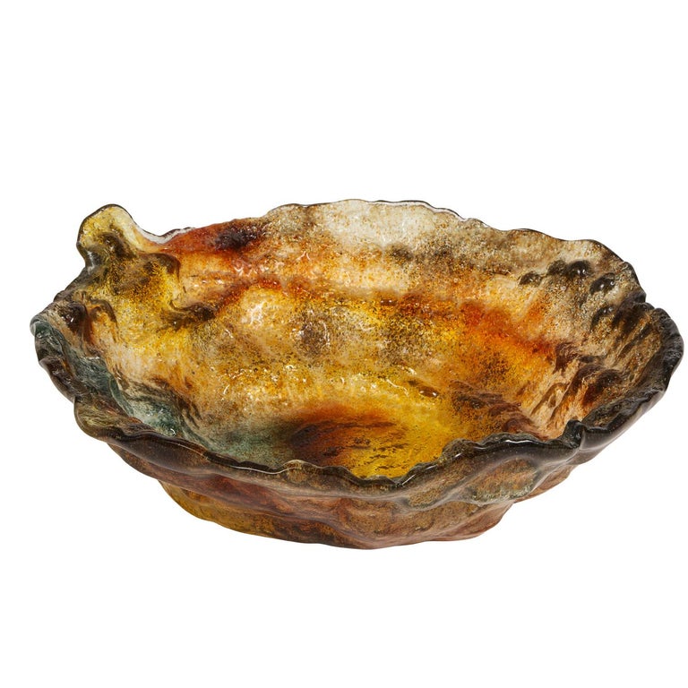 Artisan Large Brutalist Multi Color Glass Bowl, 1970s For Sale at 1stDibs