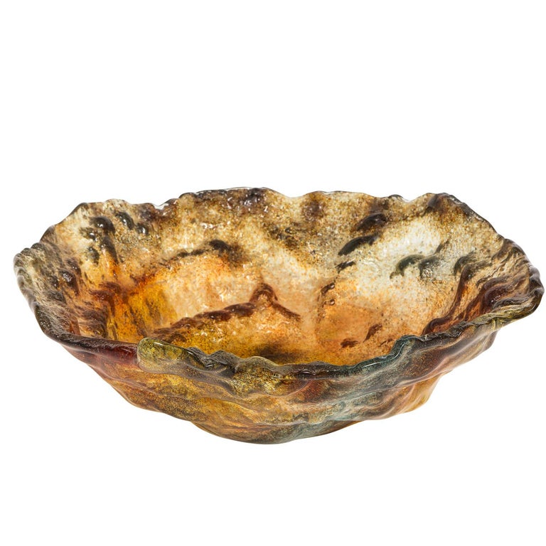 Artisan Large Brutalist Multi Color Glass Bowl, 1970s For Sale at 1stDibs