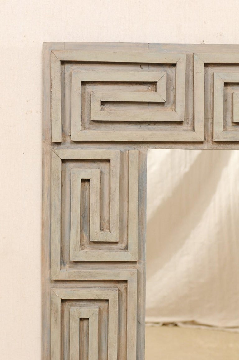 Artisan-Made Greek Key Carved and Painted Wood Rectangular Mirror For ...