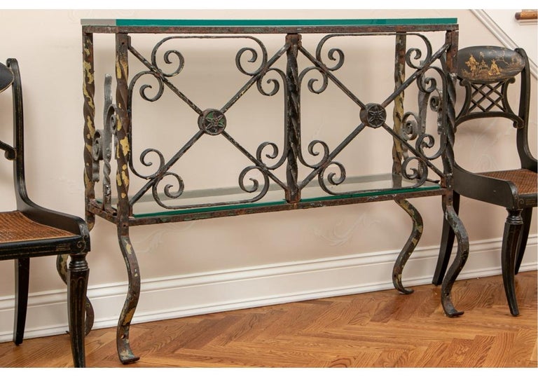 Artisan Made Wrought Iron and Glass Console Table For Sale at 1stDibs