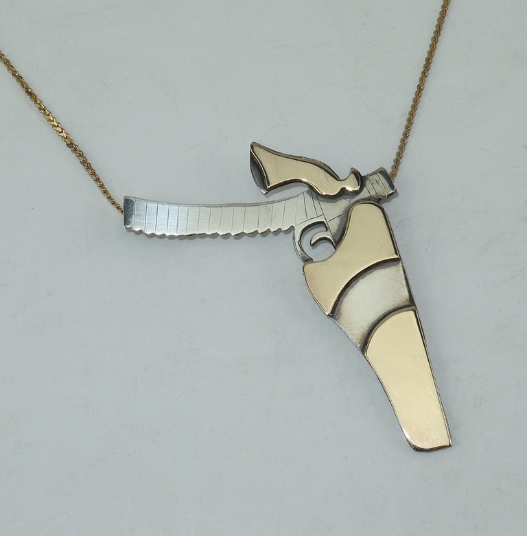 Artisan Modernist Sterling Silver Gun Pendant Necklace at 1stDibs